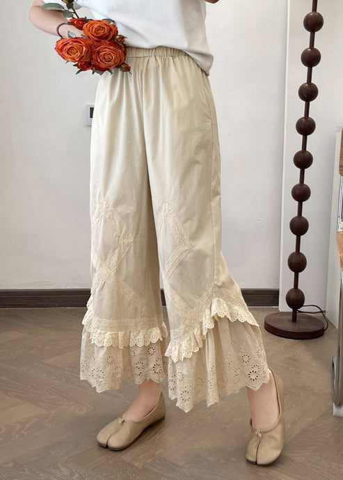 2025 Summer New Apricot Lace Splicing Wide Leg Pants – Wonderland Case